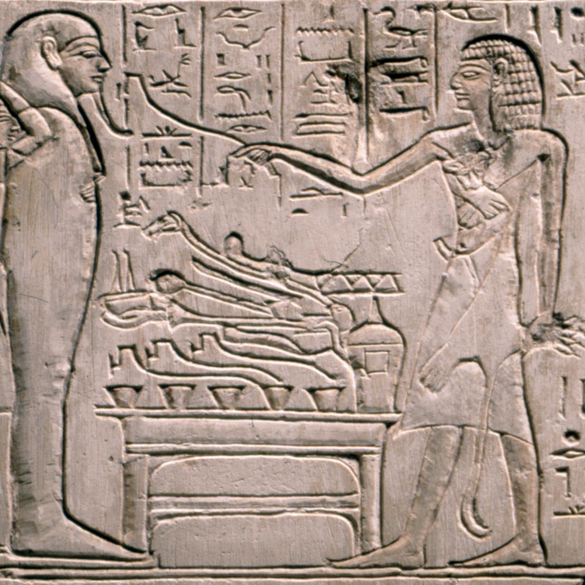 Stele with an Egyptian priest in leopard skin